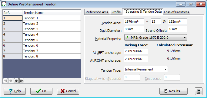 Stressing and Tendon Data