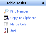 Table Tasks Menu