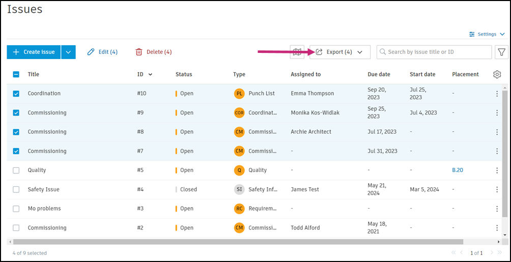 Export Issues and Issues Reports