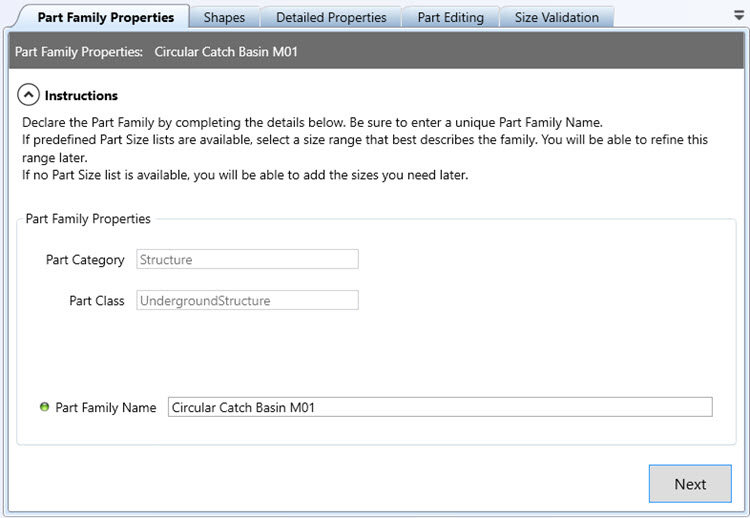 To modify part family properties