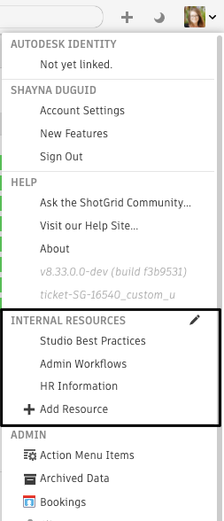 Help | Customizing the User Menu with Internal Resources | Autodesk
