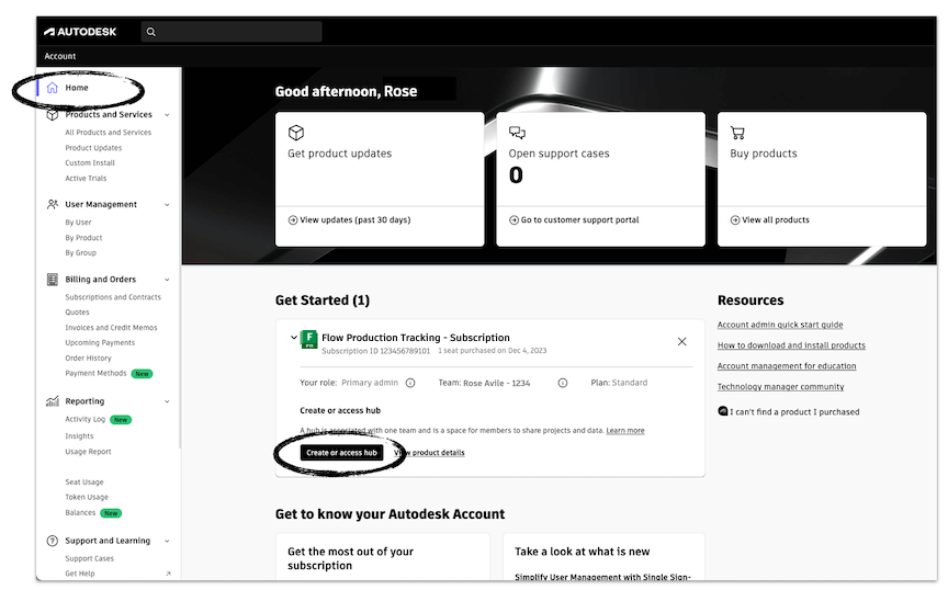 Accessing your site and Autodesk Account