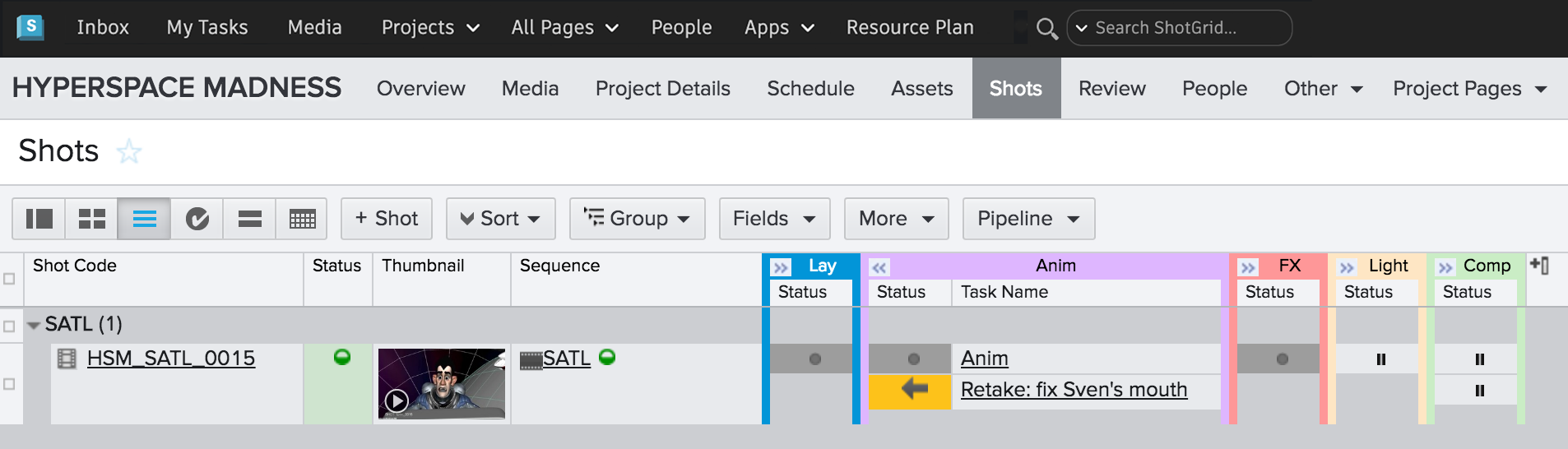 Tracking retakes in ShotGrid
