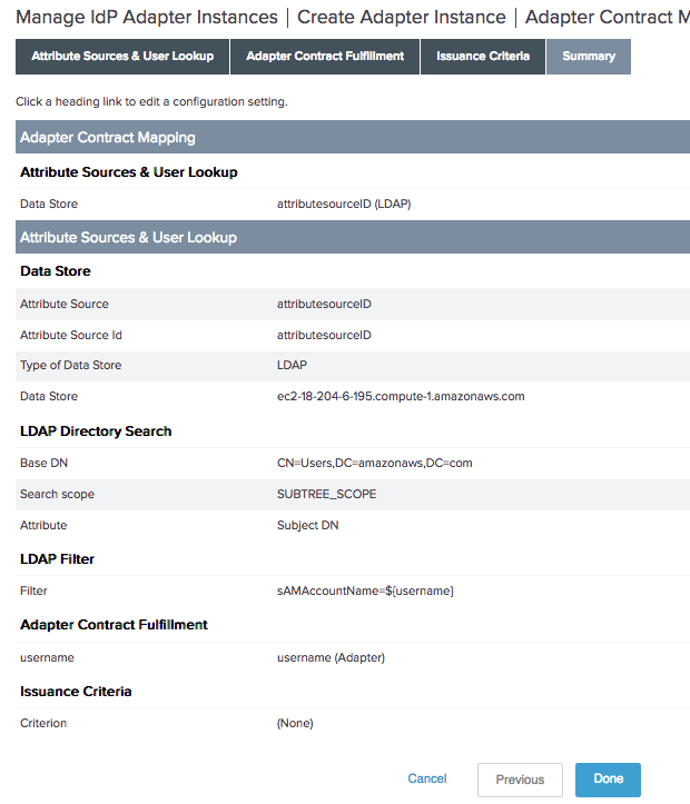 Section C - Create IdP Adapter Instance in PF