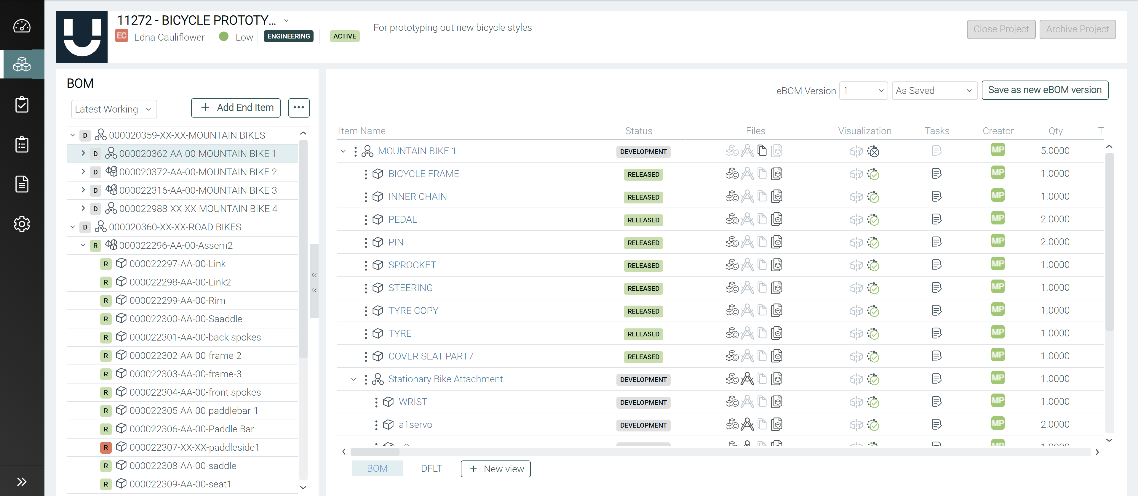 Icons in the BOM table