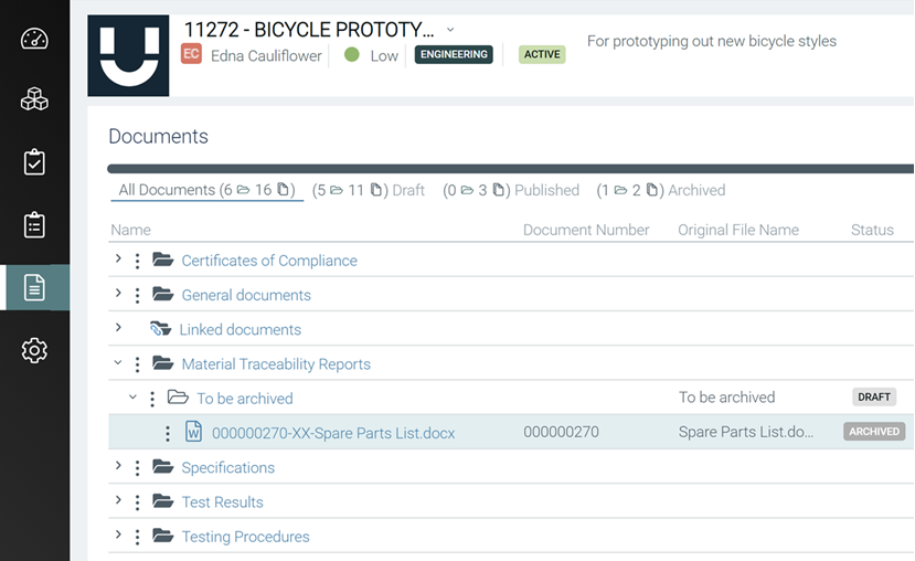 Archiving a document or folder