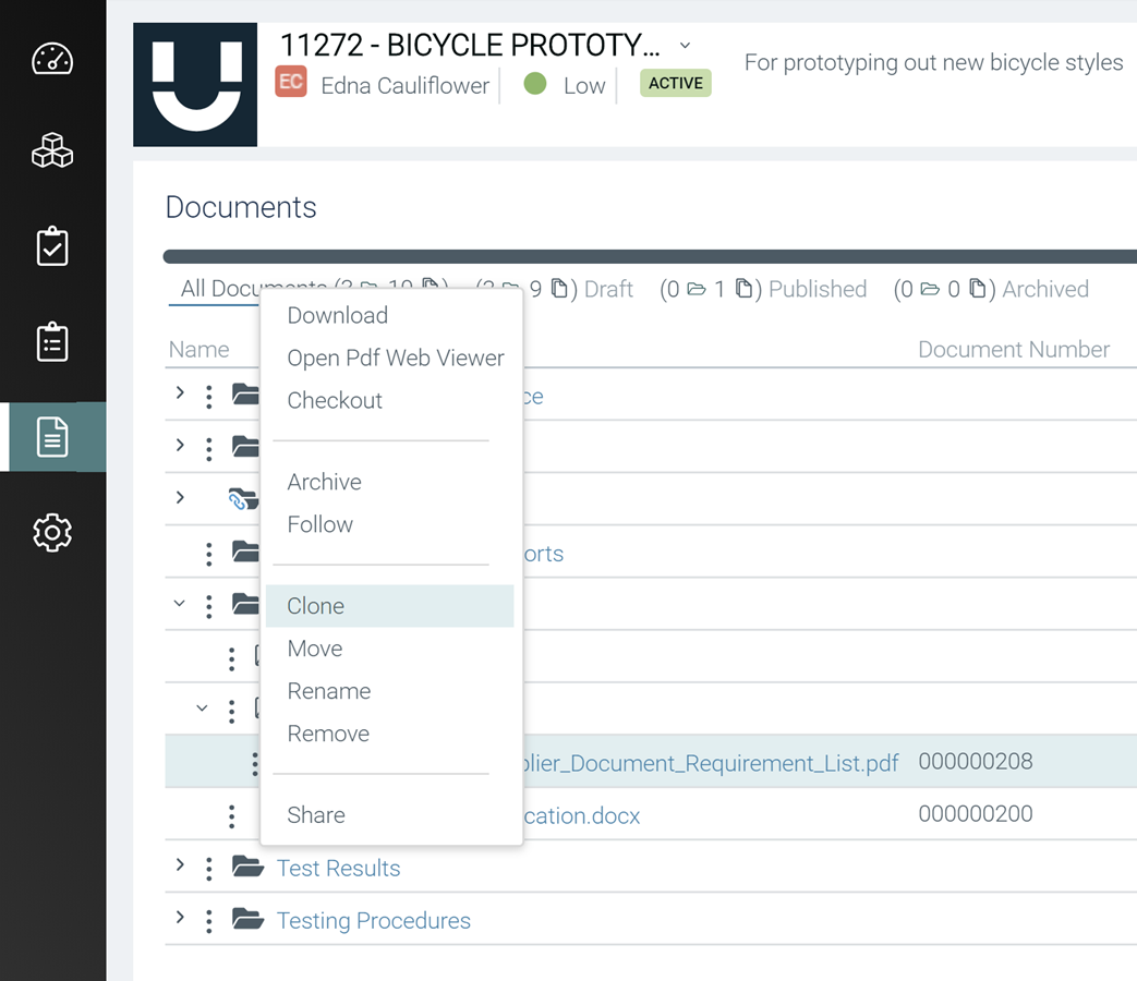 Cloning documents and folders