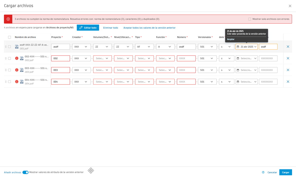 Validar nombres de archivo en carpetas con normas de nomenclatura aplicadas