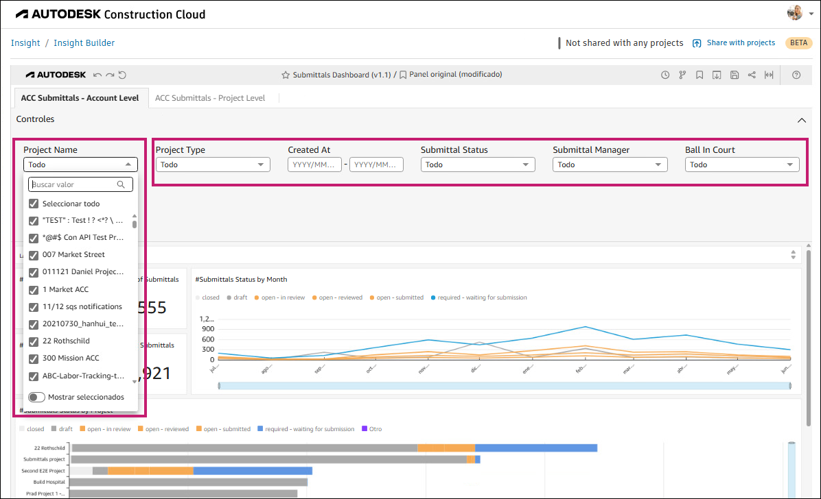 Explorar los paneles principales compartidos en Insight Builder