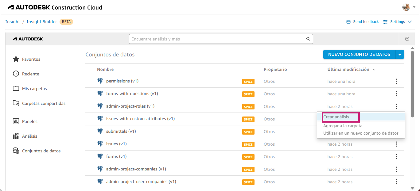 Crear un análisis en Insight Builder para visualizar los datos de ACC