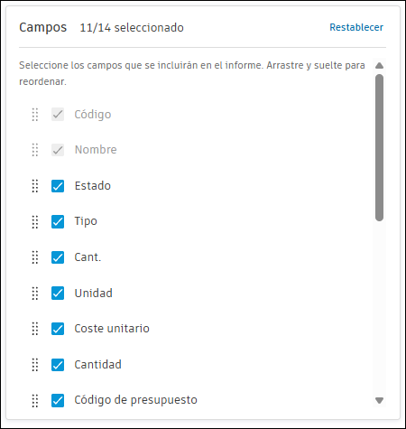 Informes Cost Management de contrato principal