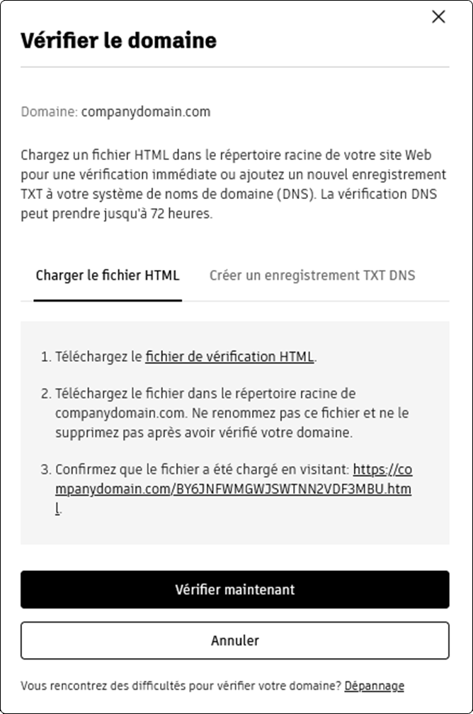 Ajout et vérification de domaines