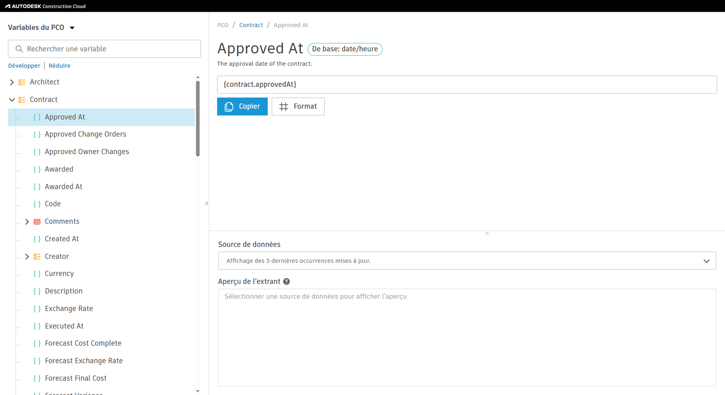 Variables dans Cost Management