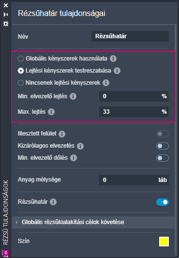 Rézsűhatárok létrehozása