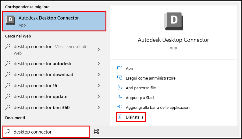 Disinstallare Desktop Connector