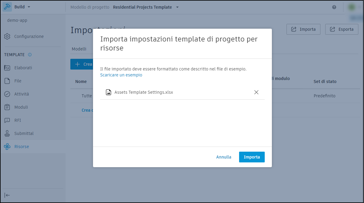 Configurazione dei template di progetto per Autodesk Build