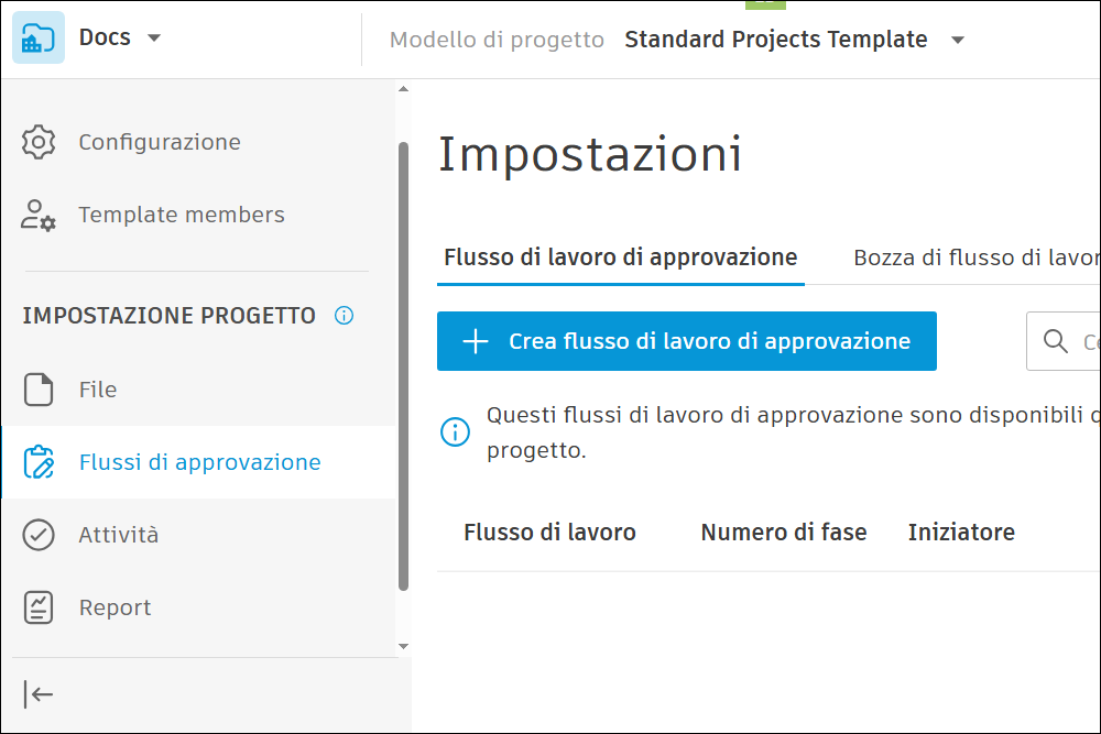 Configurazione dei template di progetto per Autodesk Docs