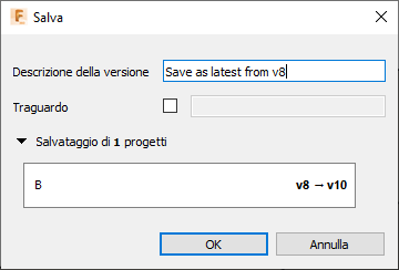 Salvataggio della versione di una progettazione come la più recente