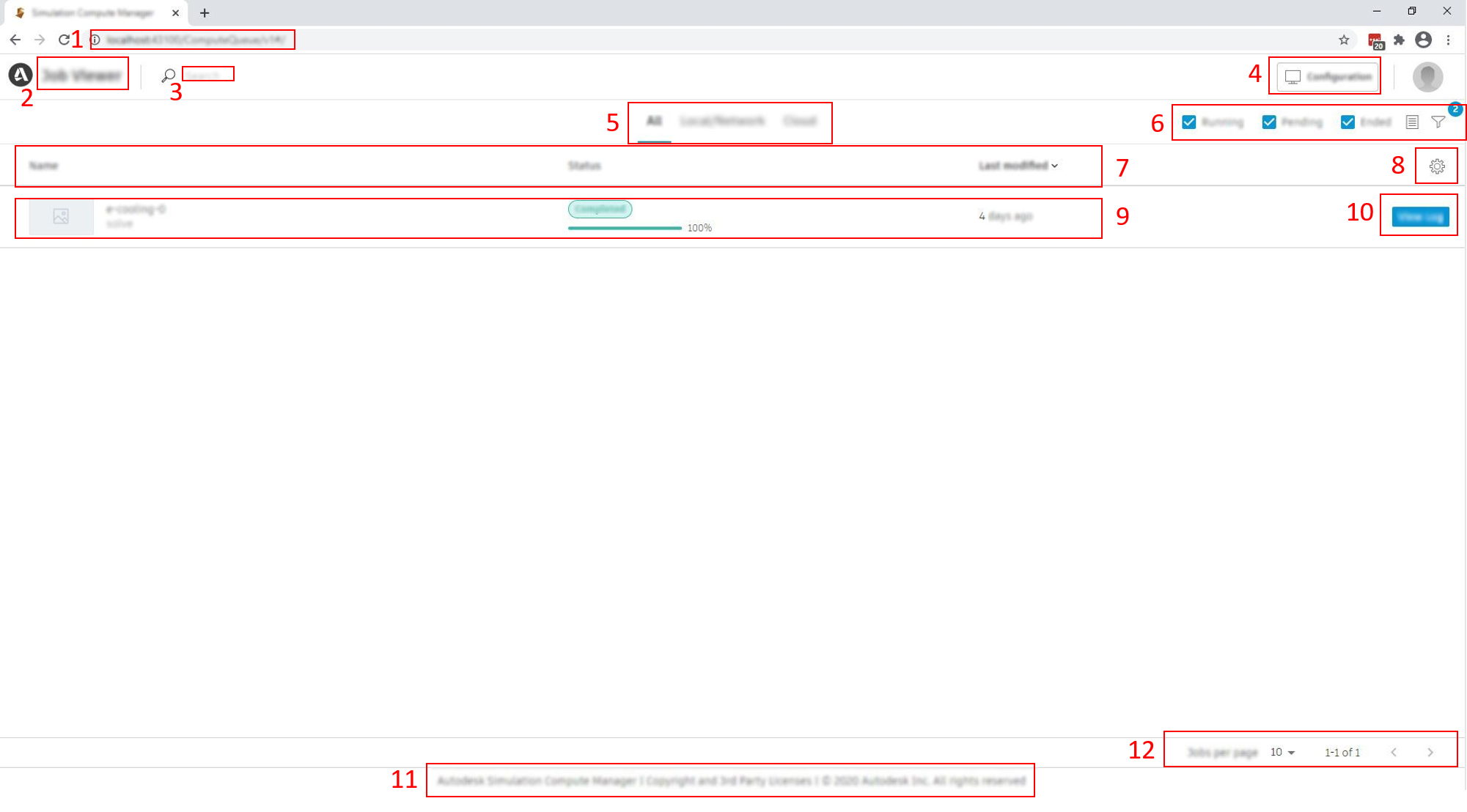 Visualizzatore processi di Simulation Compute Manager