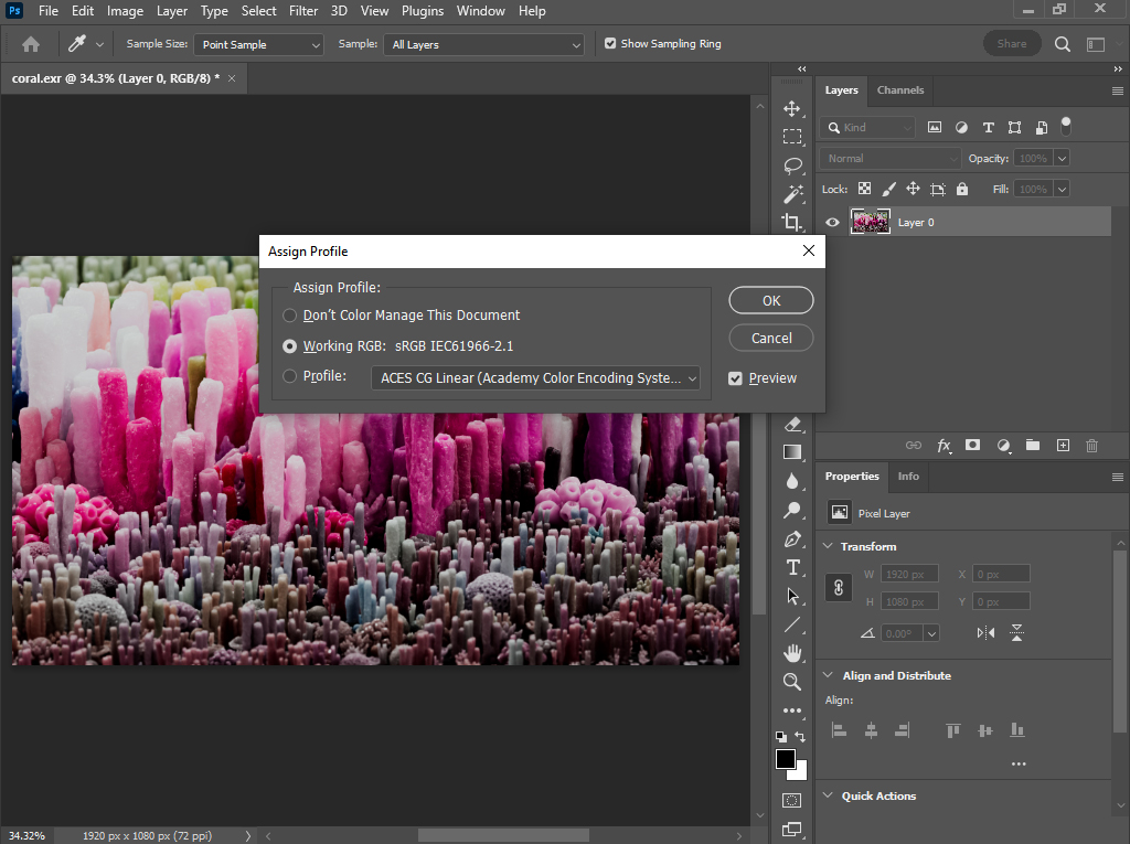 Photoshop で ACEScg を使用する