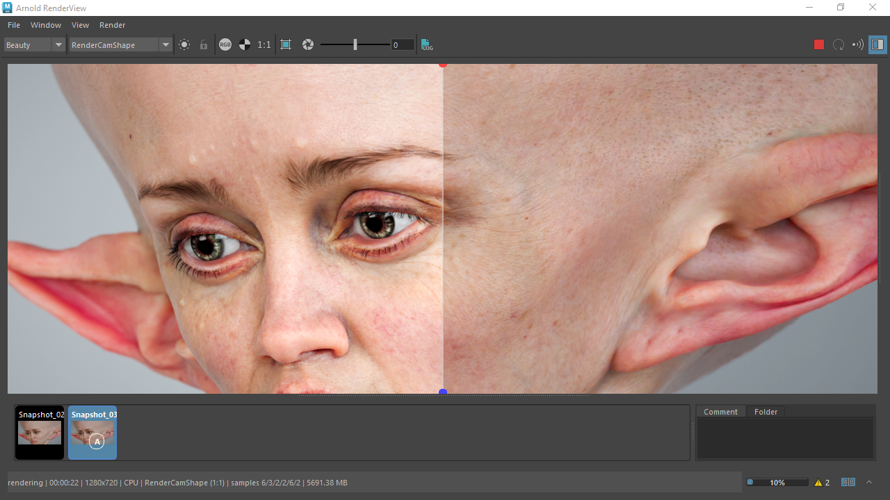 Arnold RenderView ウィンドウ