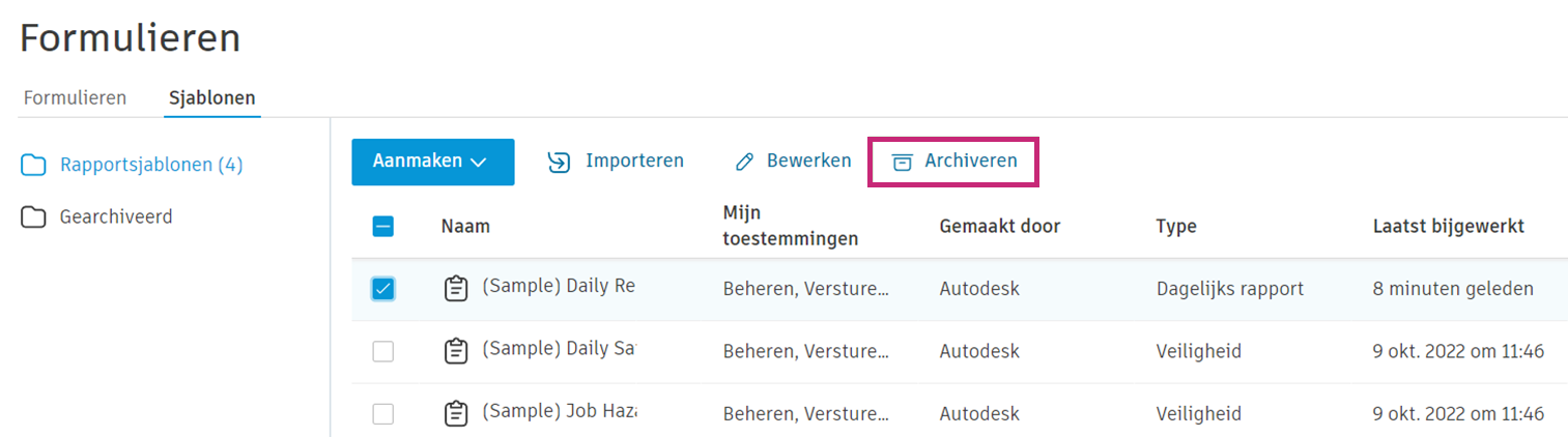 Formuliertemplates archiveren en herstellen