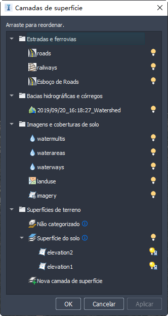 Para adicionar ou modificar camadas de superfície