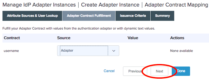 Seção C – Criar a instância do adaptador IdP no PF