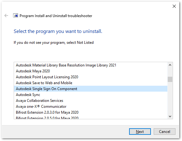 "The specified account already exists" when installing Autodesk Single Sign On Component