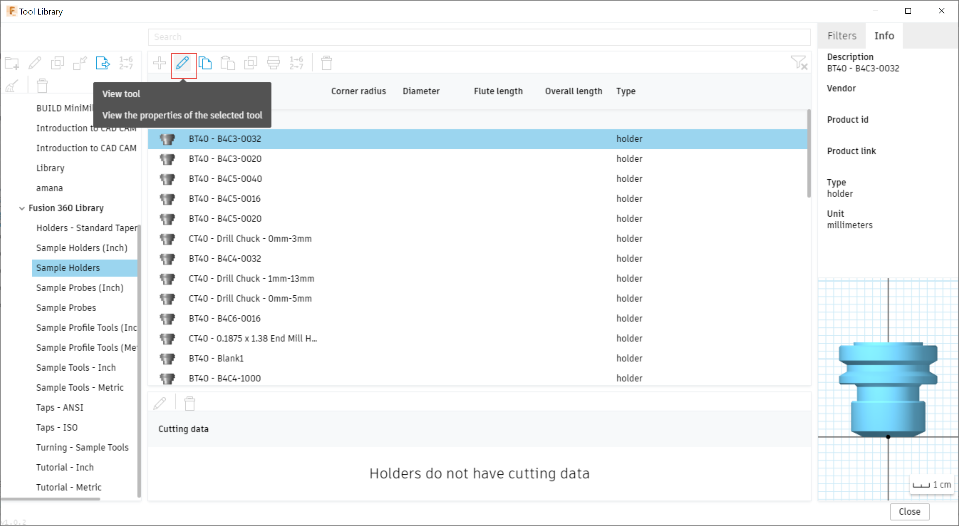 Fusion Help | How to edit sample tools and tool holders in Fusion ...