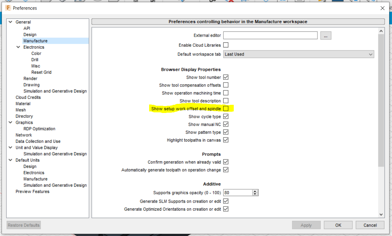 如何从Fusion 360 CAM中的设置文件夹名称中删除[工件偏移=默认]