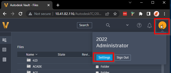 Unable to find administrative settings in Vault Thin Client