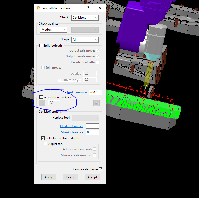 Why does collision and gouge checked toolpaths remain white and not blue after verification is ...