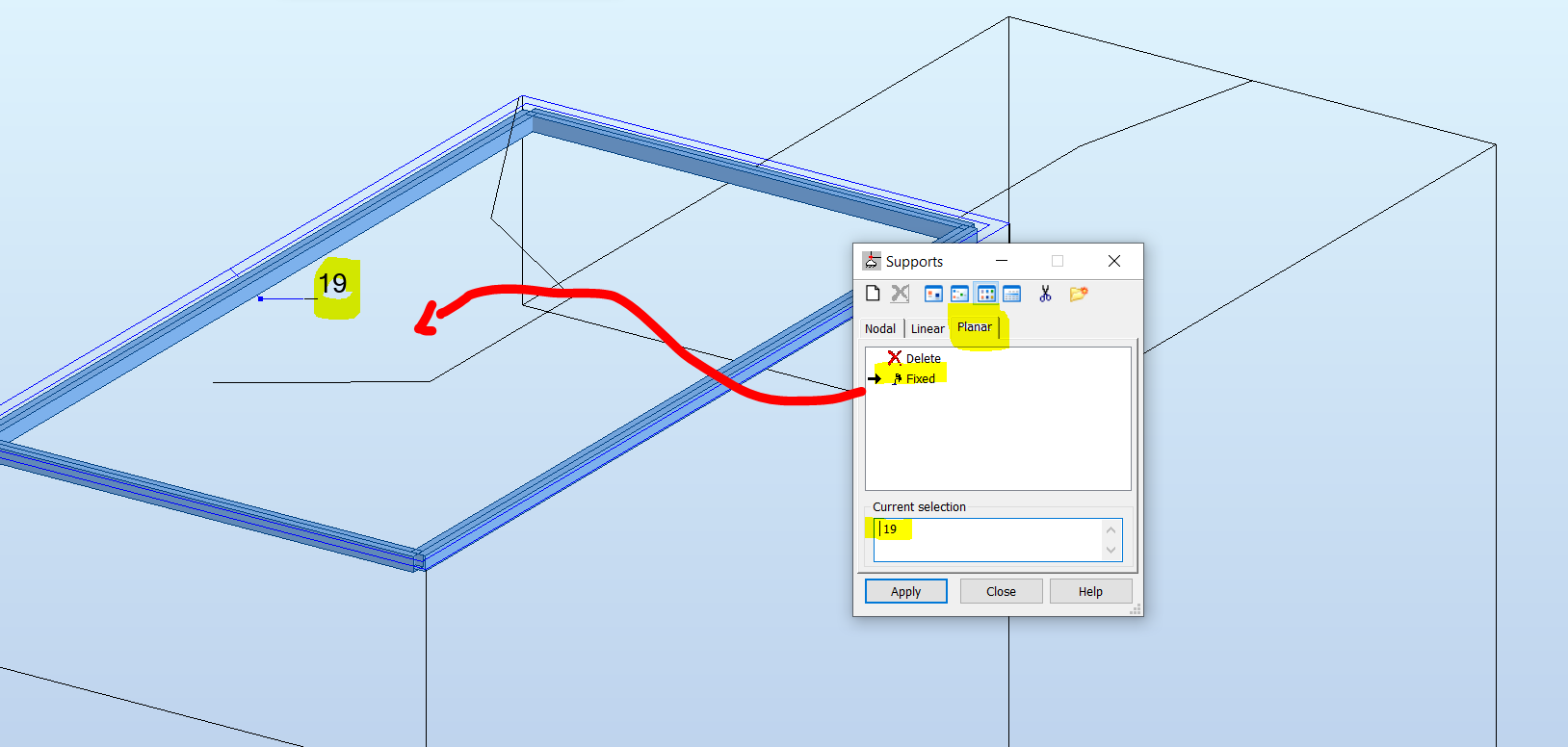 How to define planar support for selected solid model surface in Robot Structural Analysis