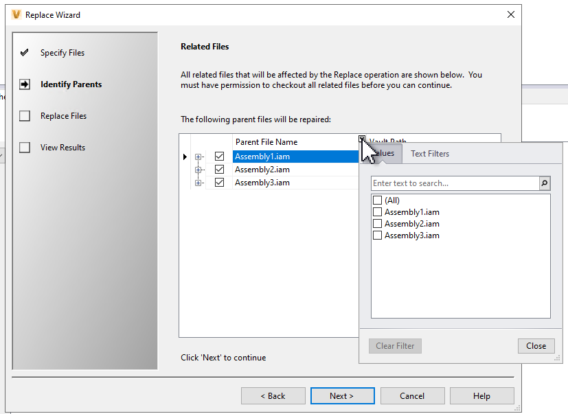How to select a subset of parents in Vault replace wizard