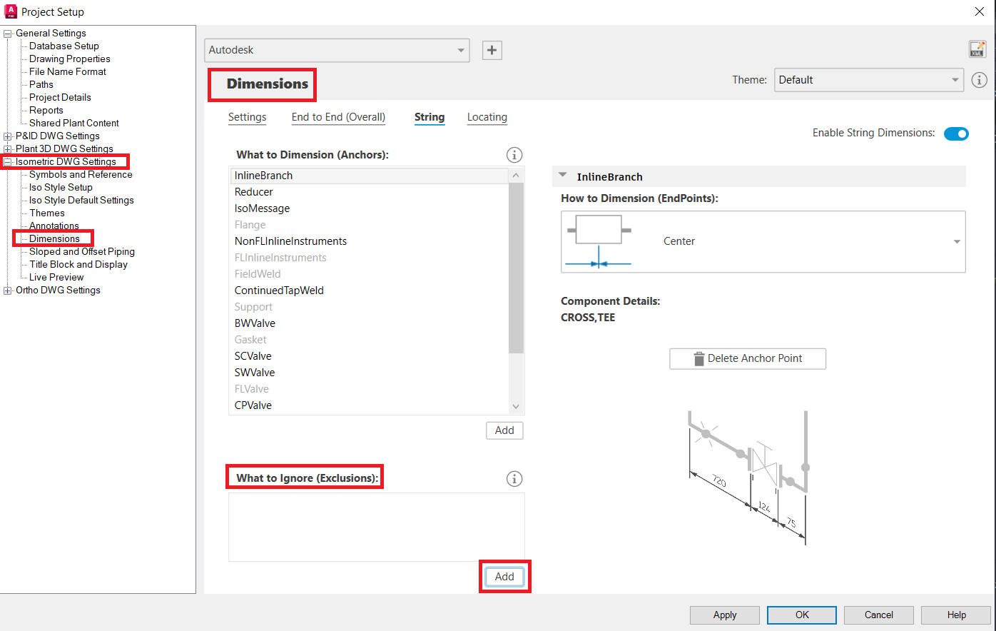 How to exclude isometric dimensions for specific components based on property in Plant 3D