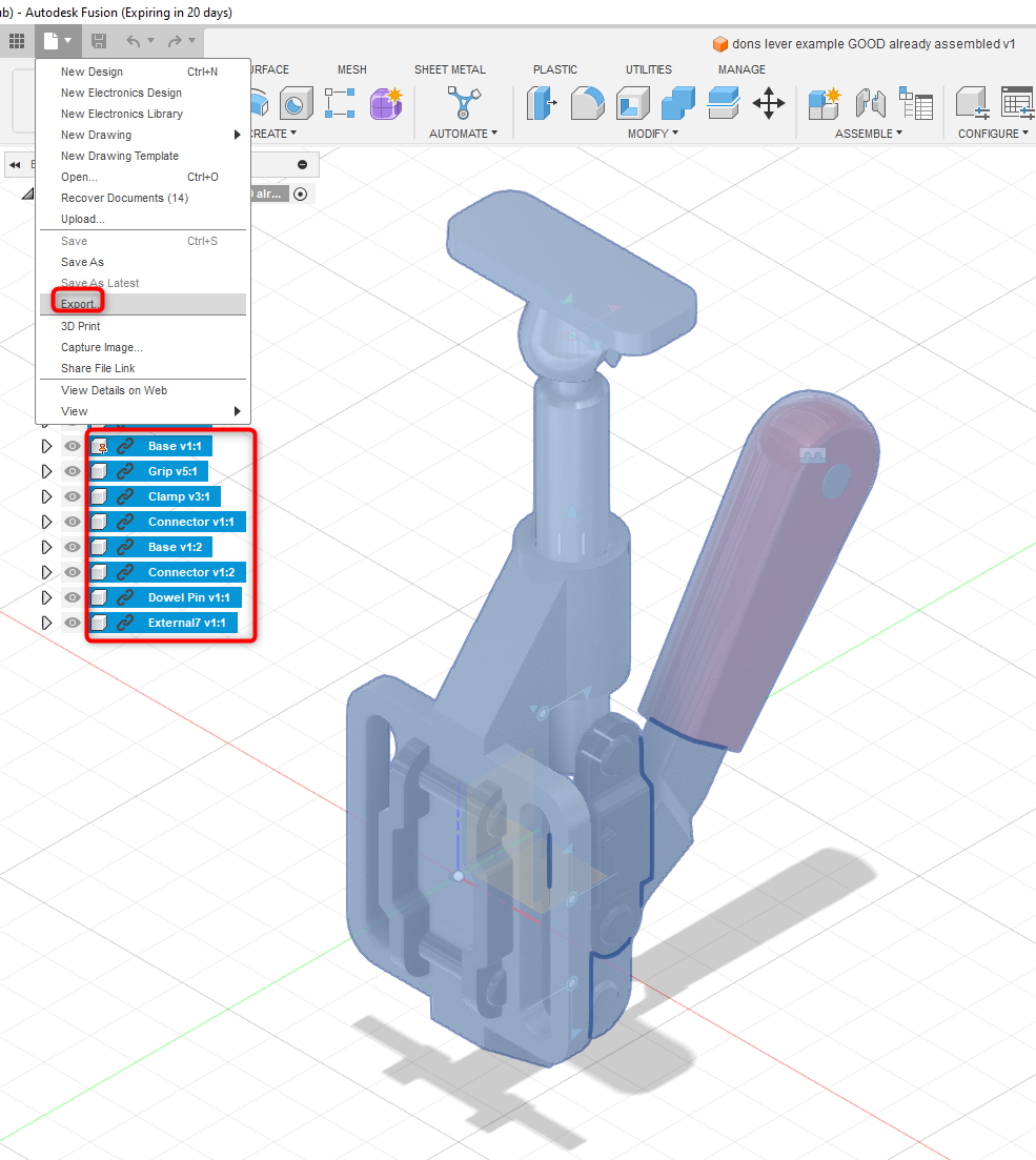 How to export Autodesk Fusion assembly and import it in Inventor