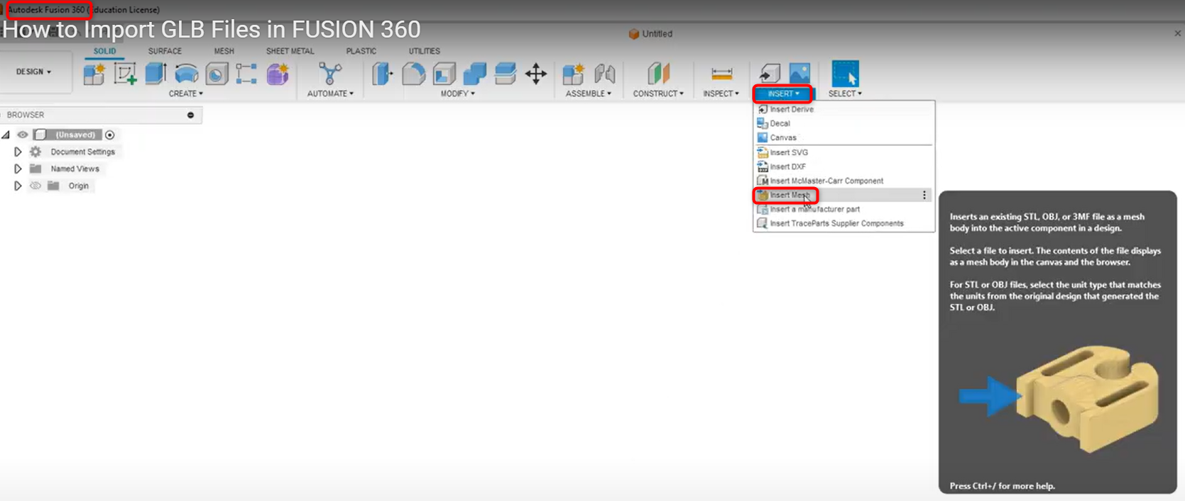 How to use AutoCAD products to convert.glb file formats to .stp or .stl