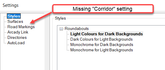 Roundabout Editing window is missing Corridor settings in Vehicle Tracking tab in Civil 3D