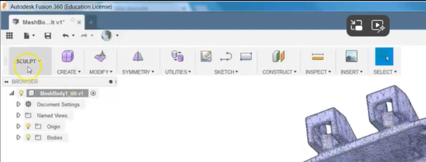 Fusion 中缺少“造型（造型）”工作空间