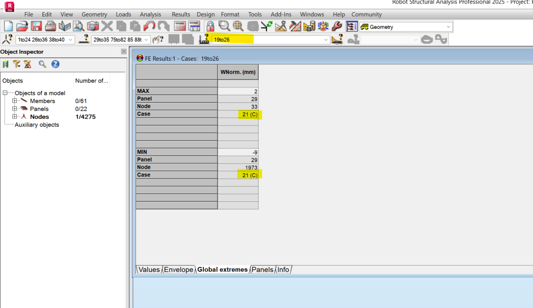 How to identify combination giving maximum elastic displacement to be used for slab deflection ...