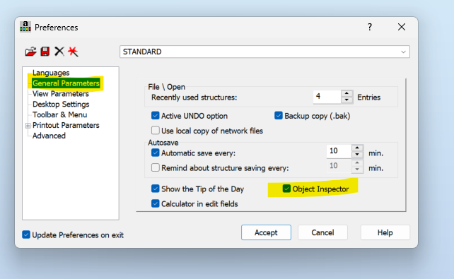 How to open Object Inspector in any layout in Robot Structural Analysis
