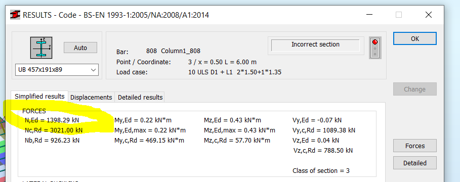在 Robot Structural Analysis 中，根据 EC3 进行钢构件稳定性检查时，效率比异常高