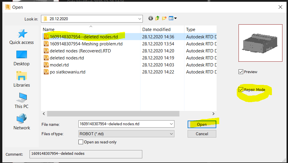Isolated nodes remains after model mesh deleting in Robot Structural Analysis
