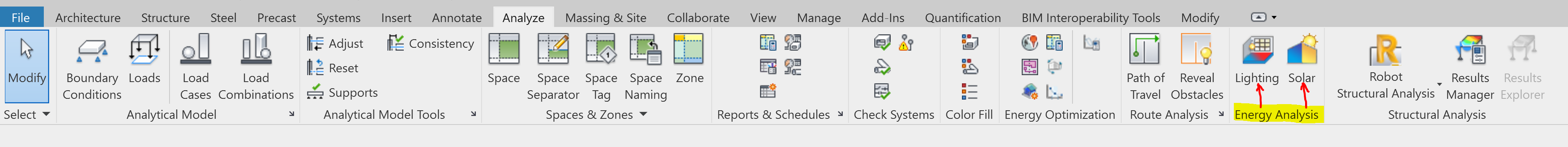 Lighting and Solar Analysis icons not showing in the Analyze tab within ...