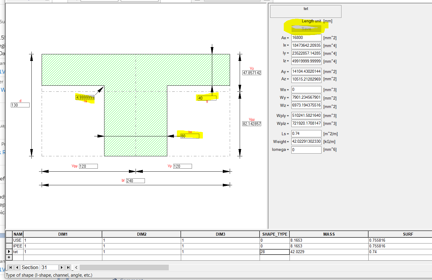 Assigning shape type to sections saved in user database in Robot Structural Analysis