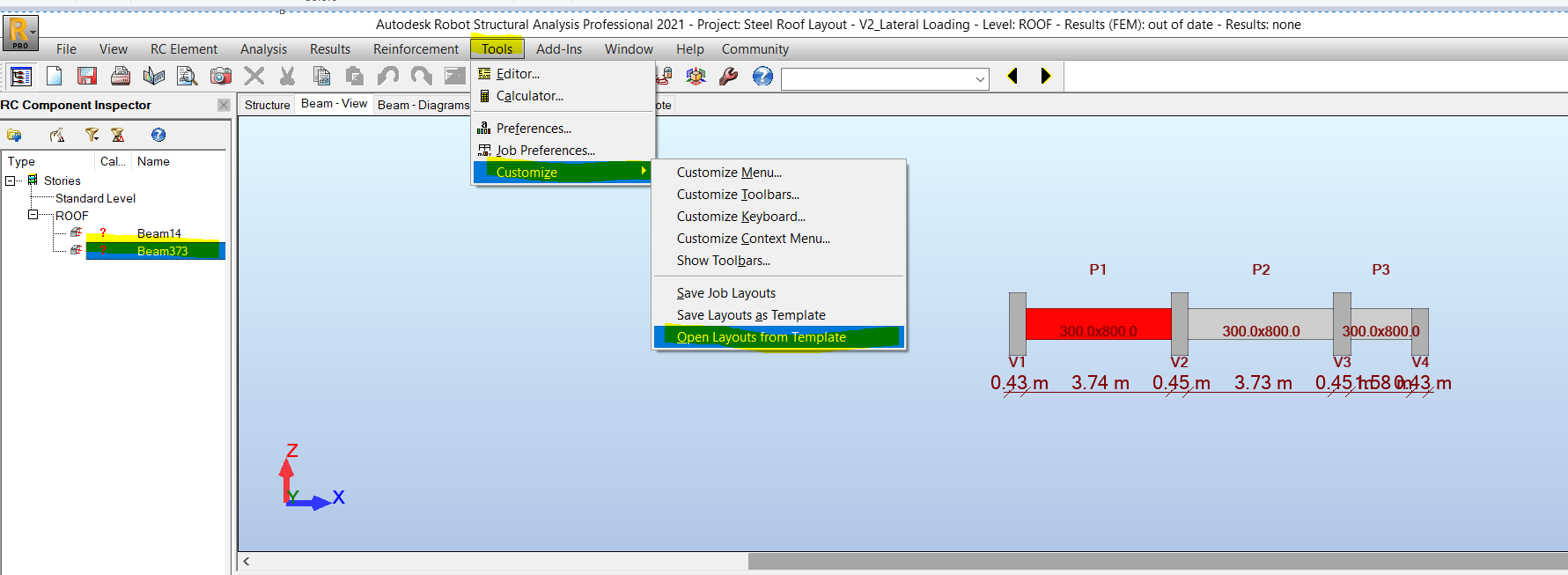 Concrete member view not available in provided reinforcement module of Robot Structural Analysis