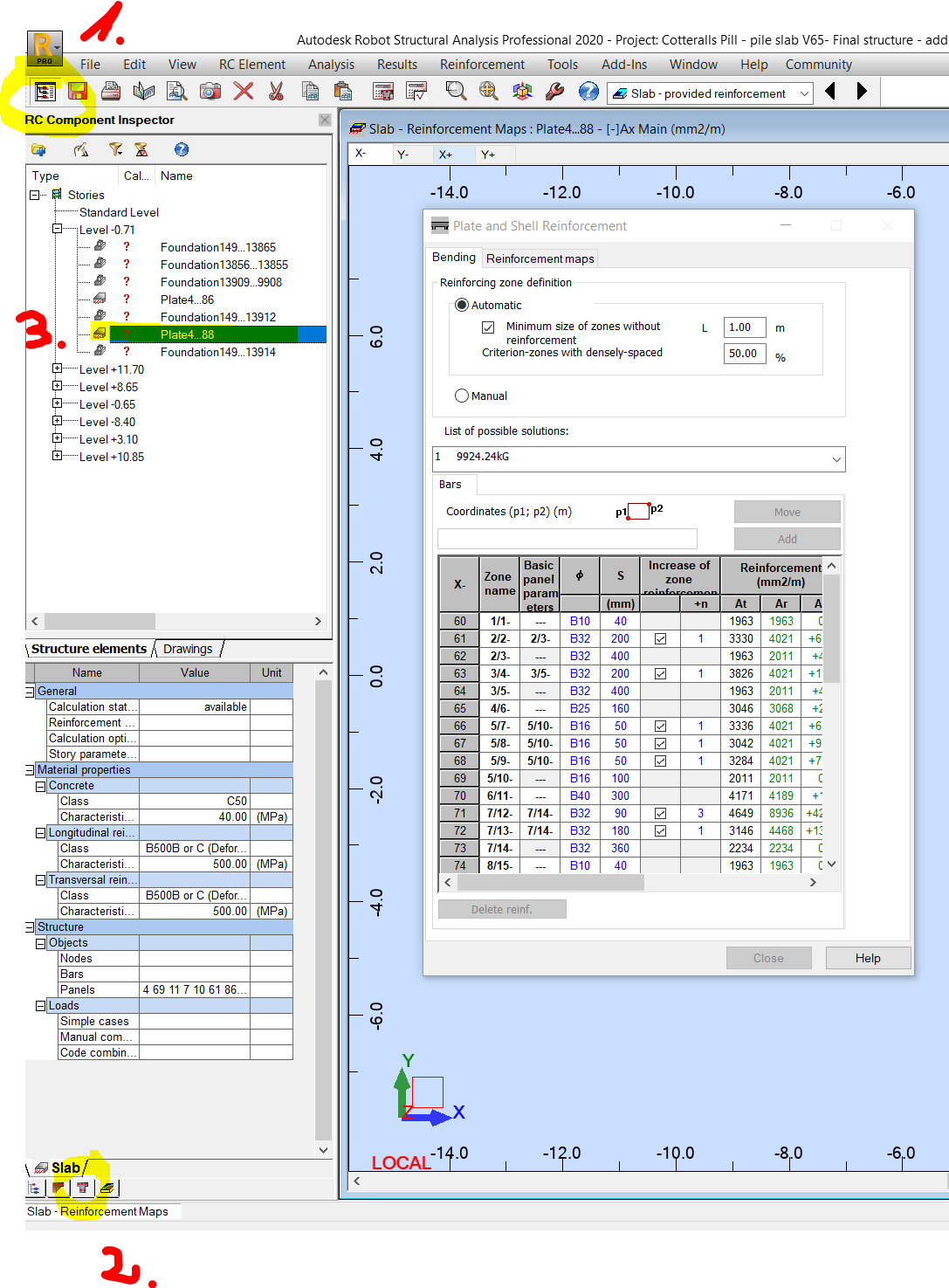 In is not possible to input or change RC slab provided reinforcement in Robot Structural Analysis