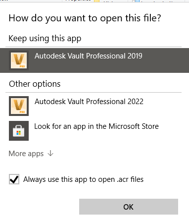 File link (.acr file) is always opened in latest Vault version in a ...