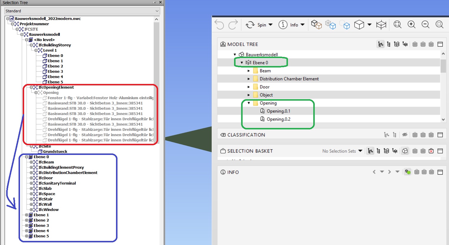 IFC windows and doors openings not located under Levels in selection ...